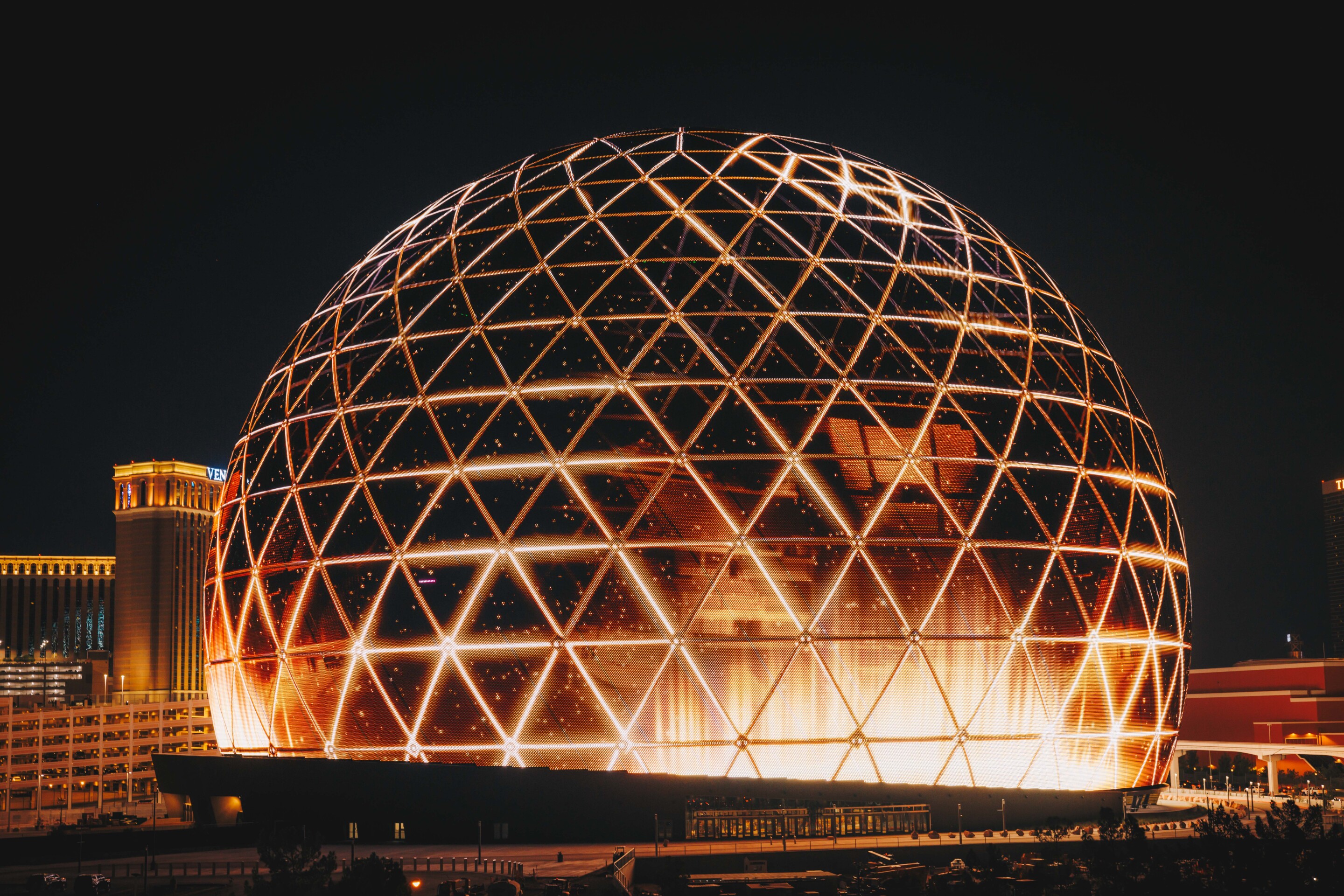 World's largest spherical building says hello with dazzling LED display