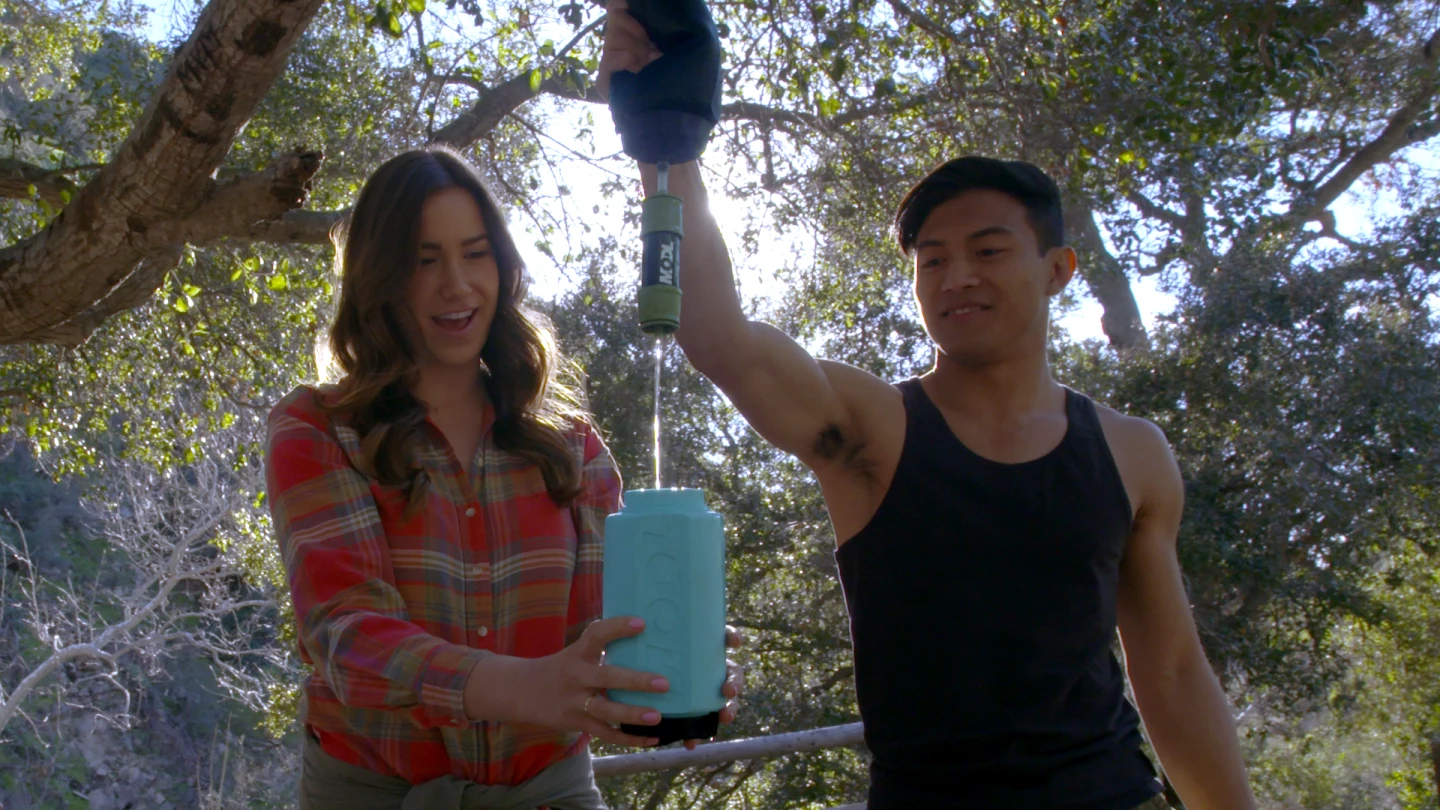 Multi-function water bottle serves as hydration pack, shower and more