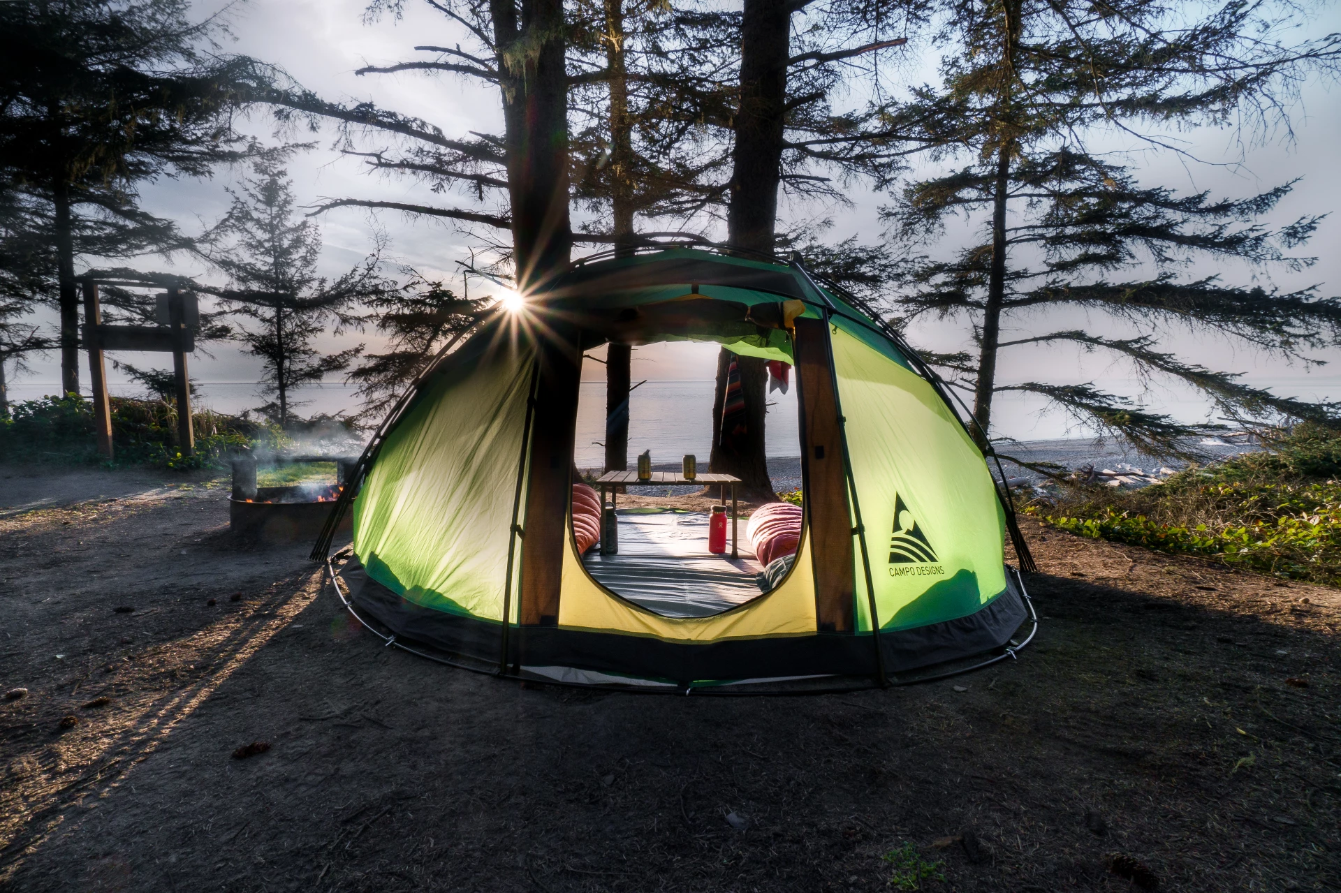 Retractable Campo tent flips between camp and cabana modes
