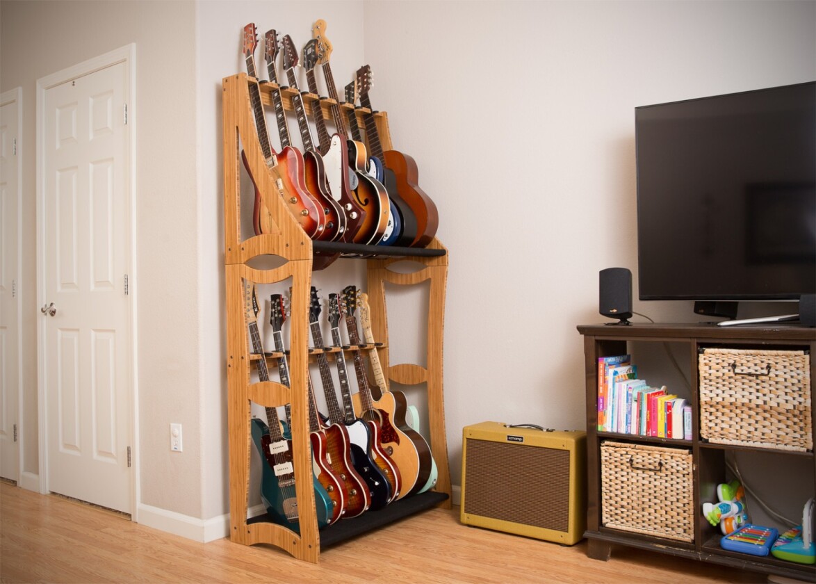 Modular guitar racks designed for the living room