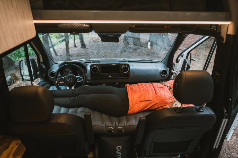 Luno front-cab inflatable mattress gives camper vans an extra bed