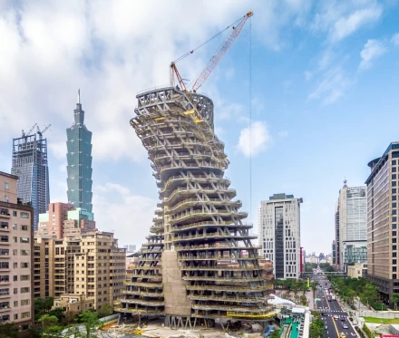 Vincent Callebaut's twisting tree-covered tower takes shape in Taipei