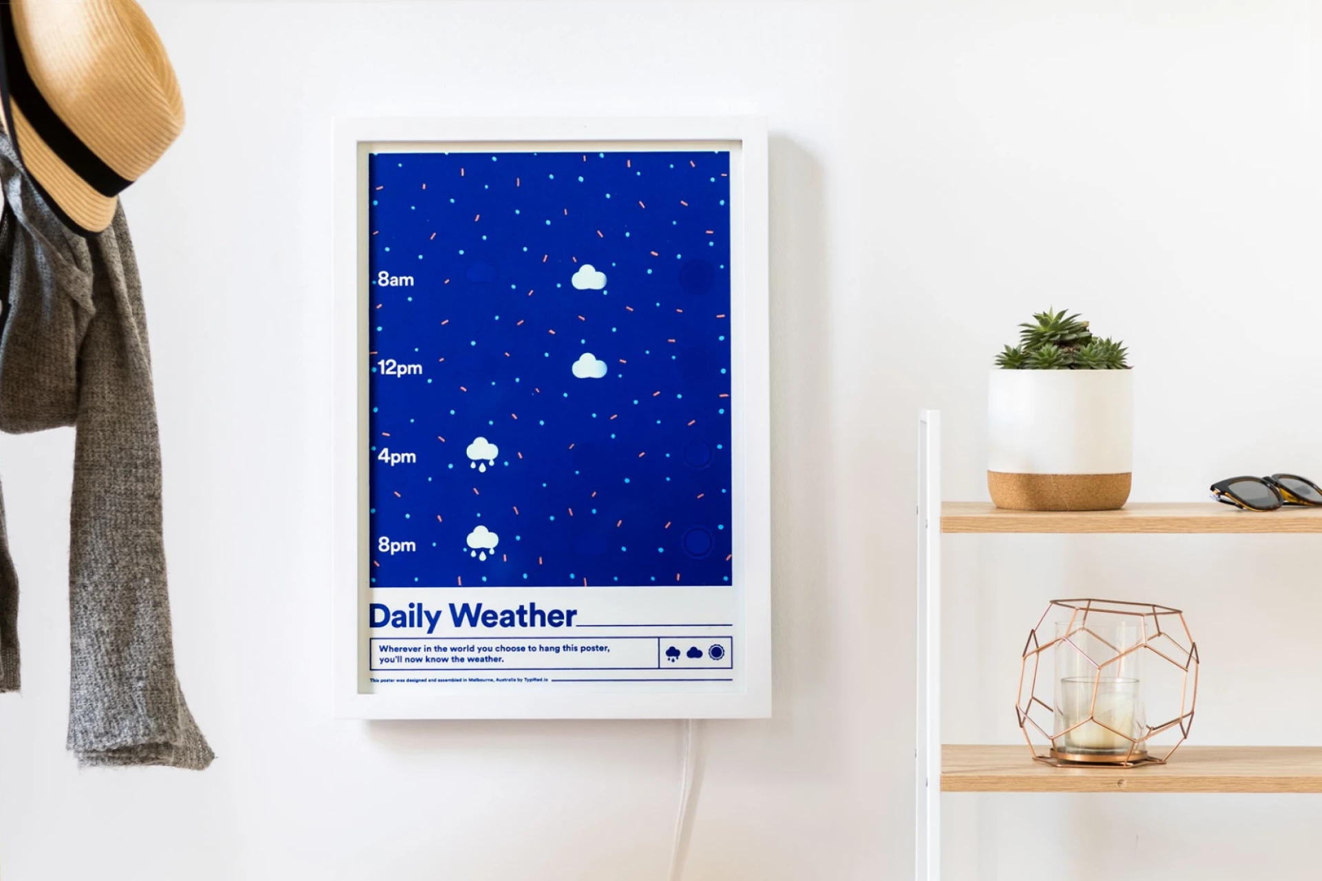 Paper poster changes color to provide weather forecasts
