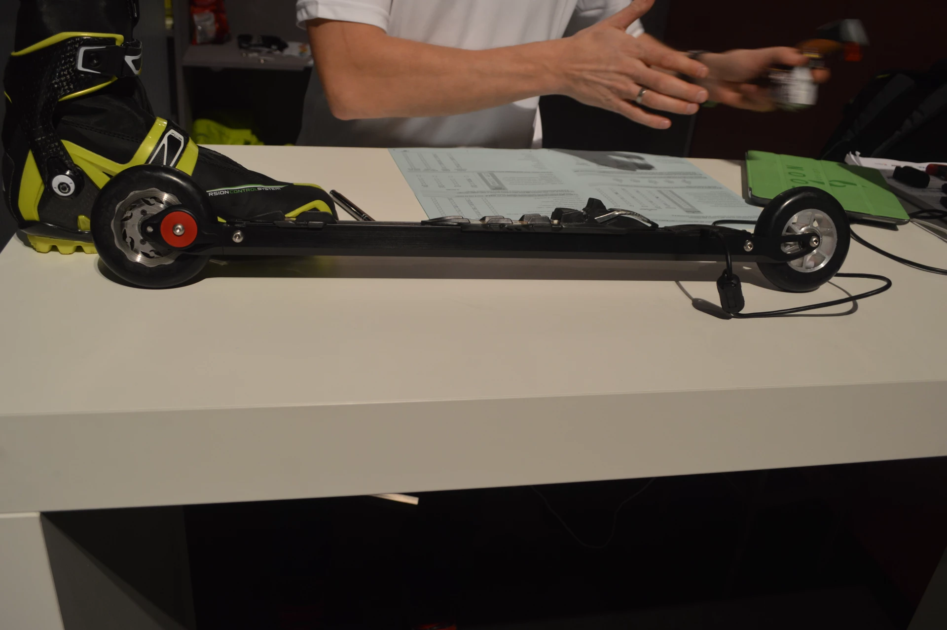 Rollersafe rollerskis incorporate wireless disc brakes