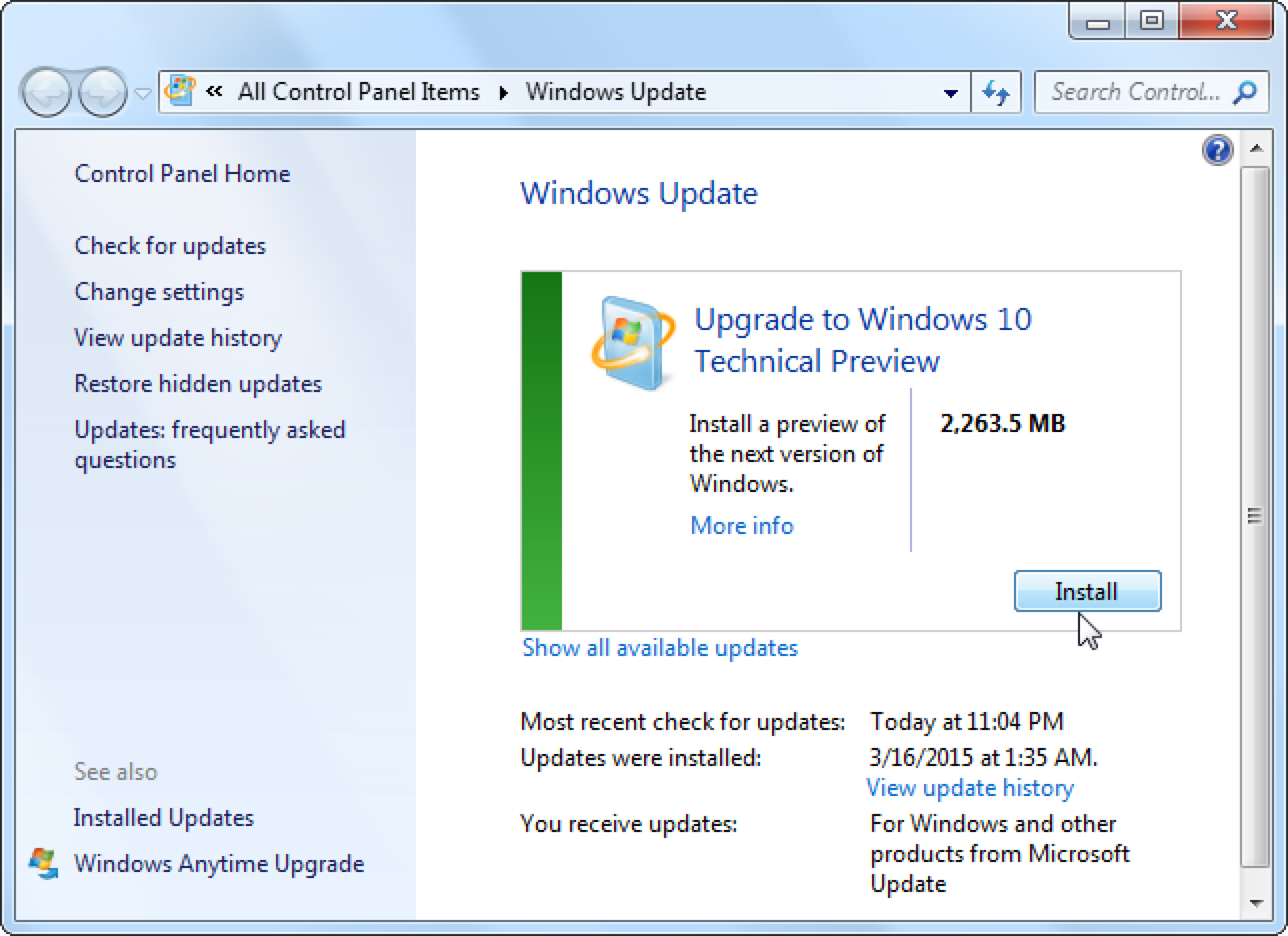 How to upgrade Windows 7 to Windows 10 tech preview via Windows Update