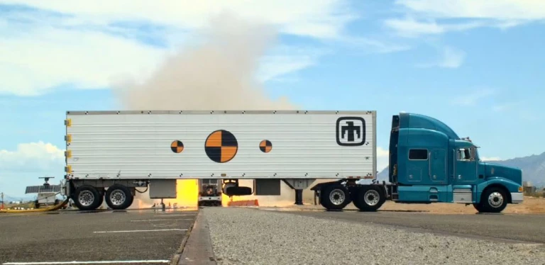 Nuclear weapon transporter truck undergoes rocket crash test