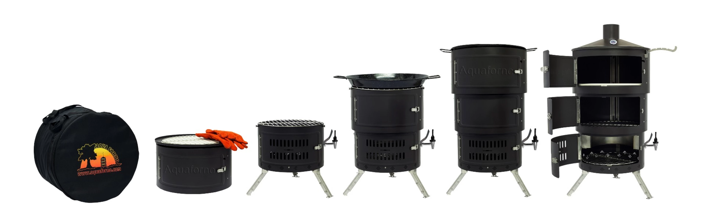 Telescopic camp BBQ pops up to grill, smoke, boil and bake