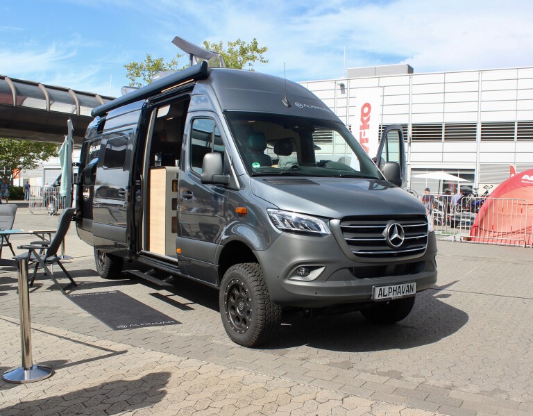 Mercedes Sprinter 4x4 camper cranks adrenaline with dirt bike garage