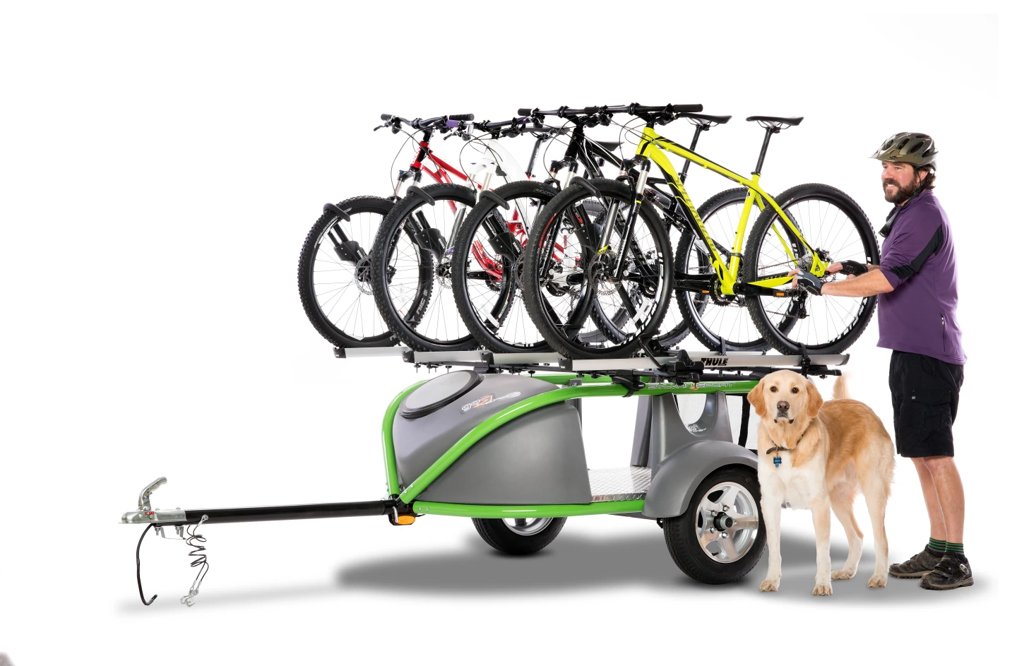 GO-Easy ultralight trailer/camper rides behind a motorcycle or small car