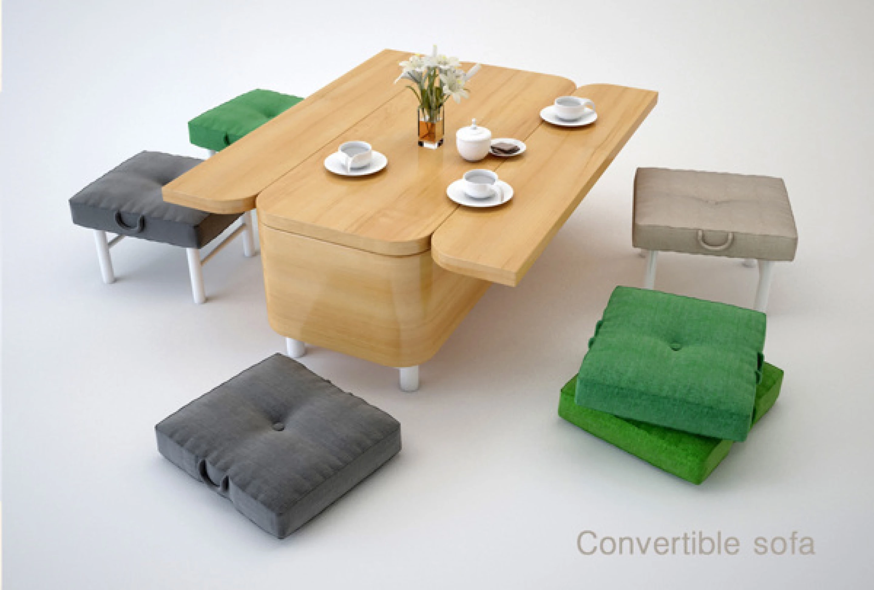 Convertible Sofa transforms into a dining table and chairs