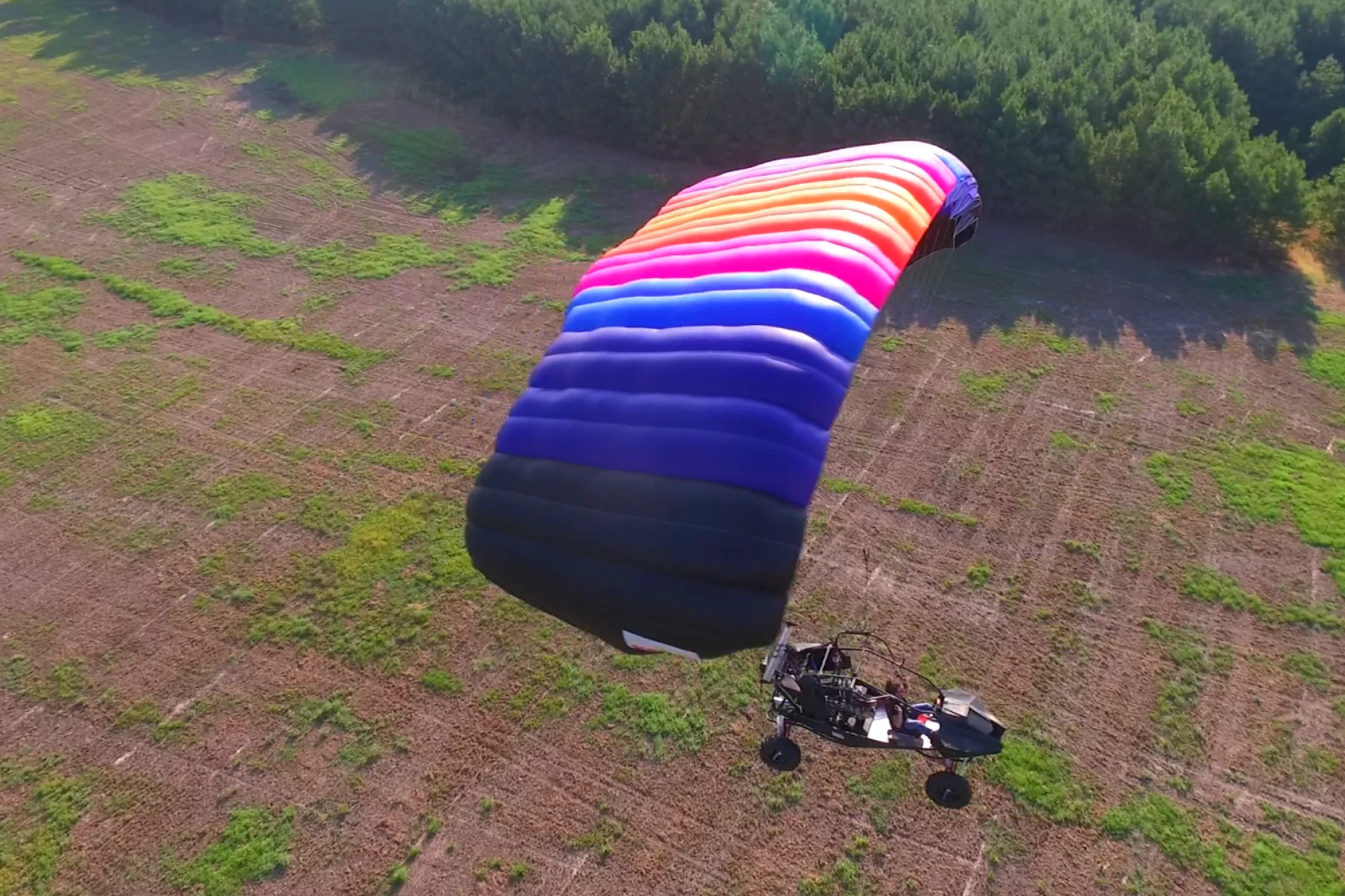 SkyRunner MK 3.2 flying buggy launches in the sky and dirt