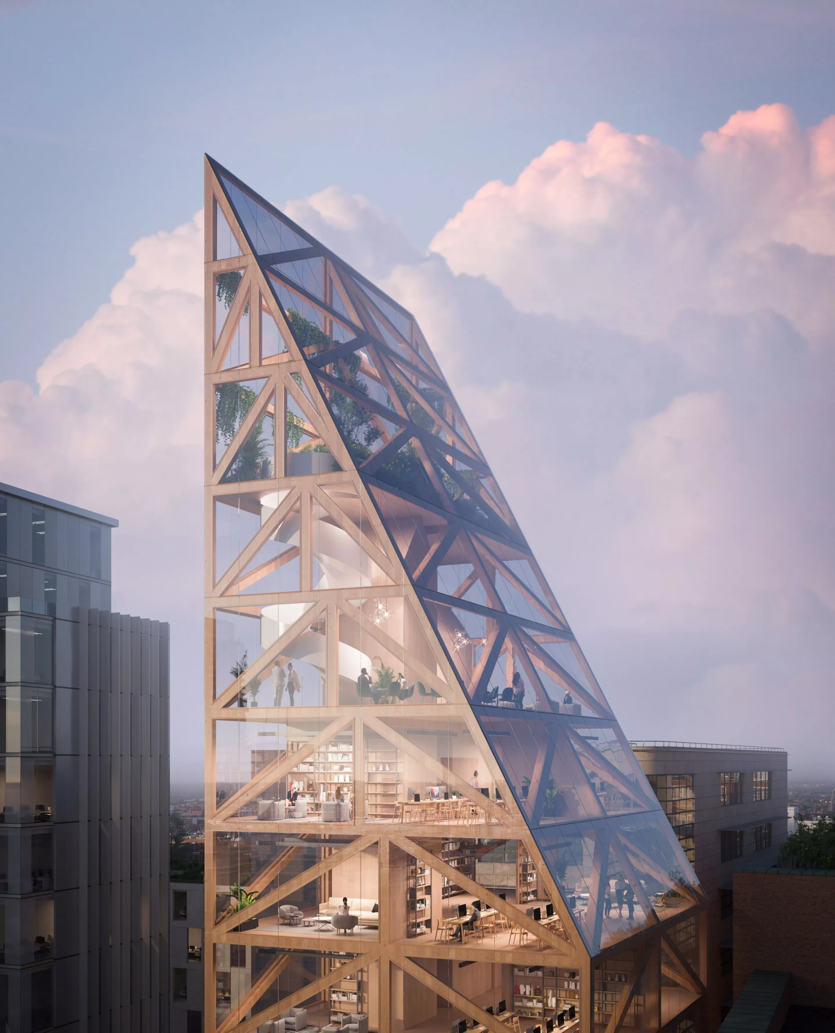 Sustainable timber tower to crown 19th century Dublin mill
