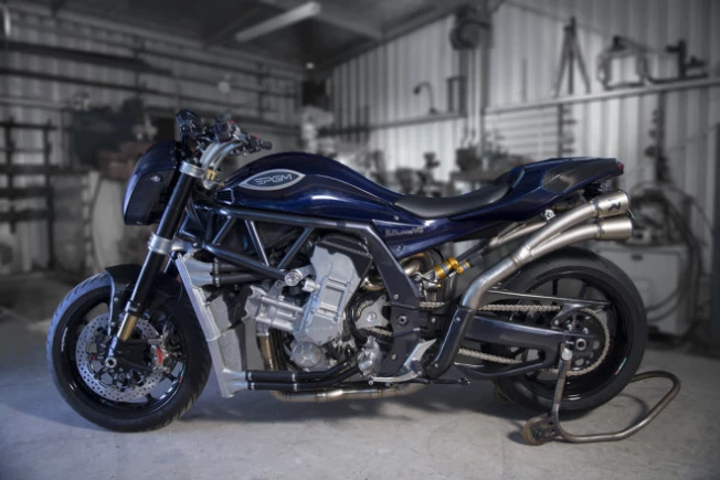 The Aussie-built 2-liter, 334-horsepower PGM V8 motorcycle