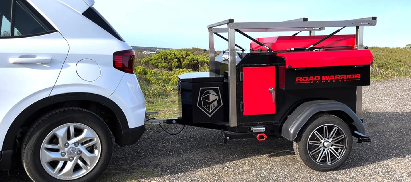 Tiny camping trailer is an ultralight exo backpack for car and bike