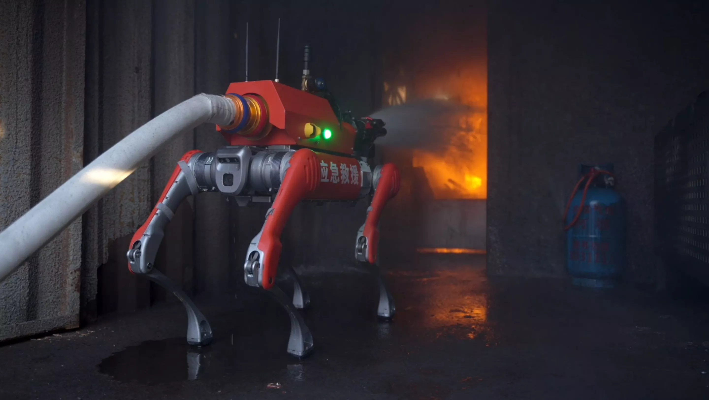 Unitree B2 robodog fights fires with water cannon