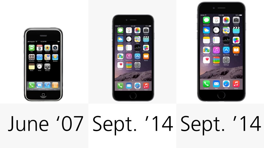 Comparing the original iPhone to the iPhones 6 and 6 Plus