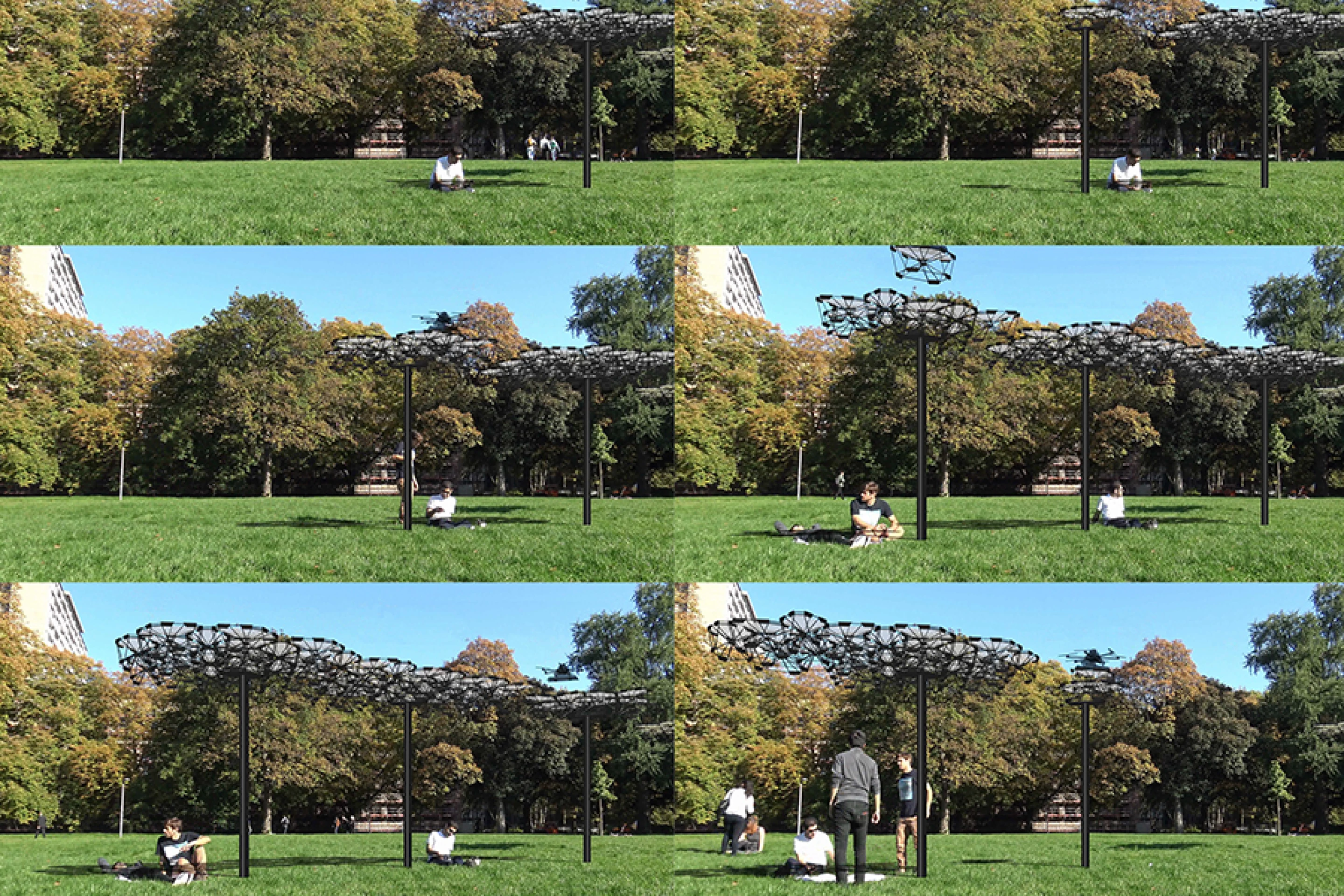 "Live" shapeshifting canopy uses drones to keep guests in the shade