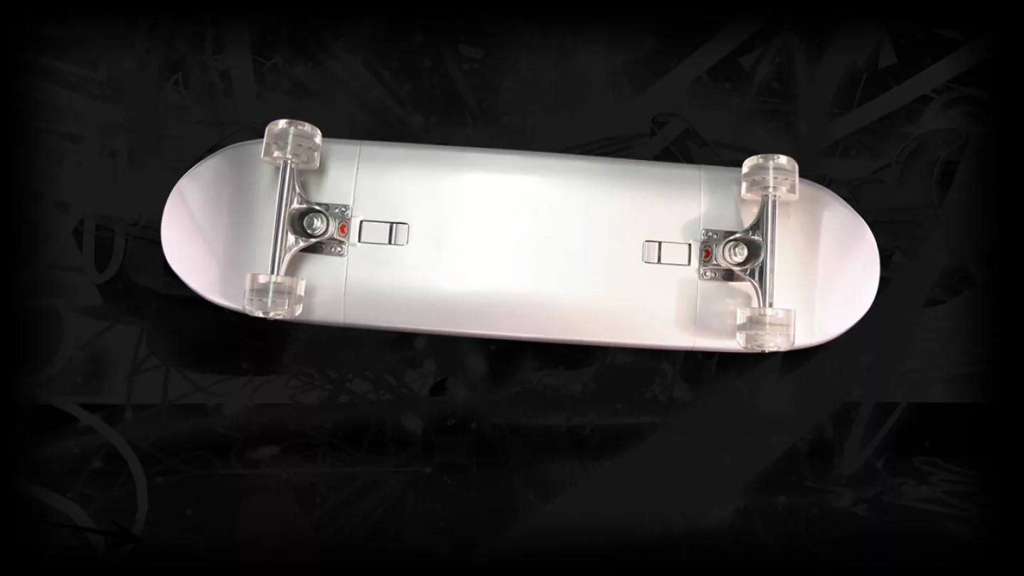Snap folding skateboard slides in your backpack for easy transport