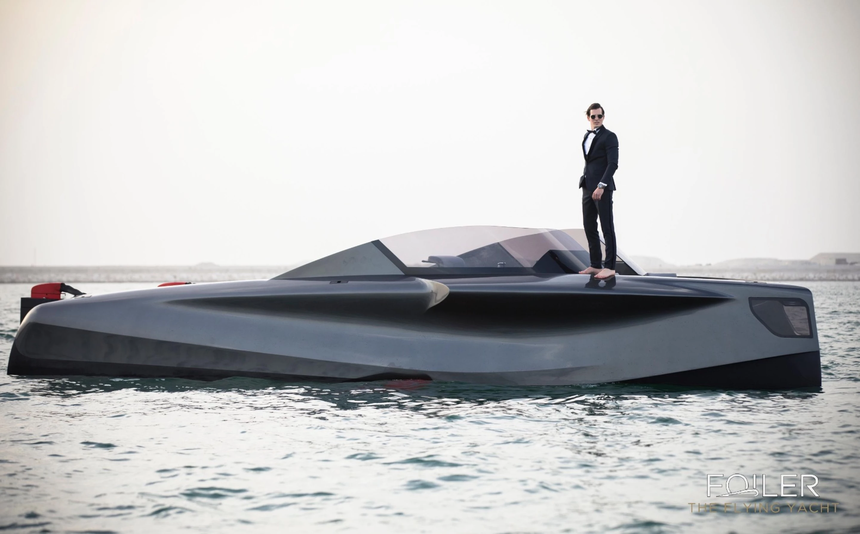 Foiler "flying yacht" is a sleek, hybrid-powered hydrofoil