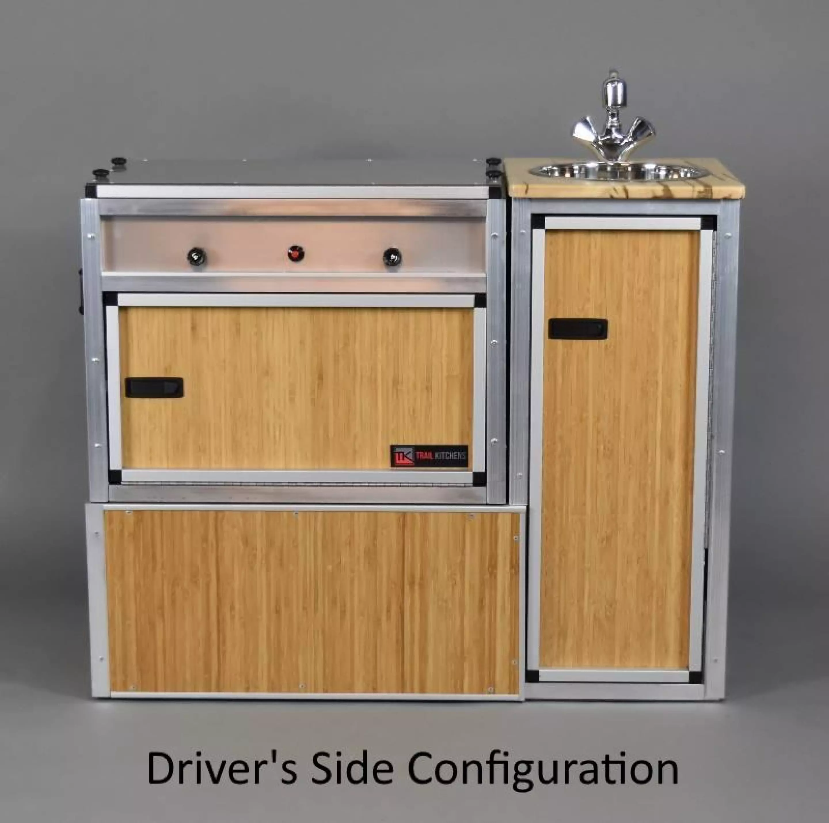 Plug-n-play indoor/outdoor TK kitchen instantly turns van into camper van