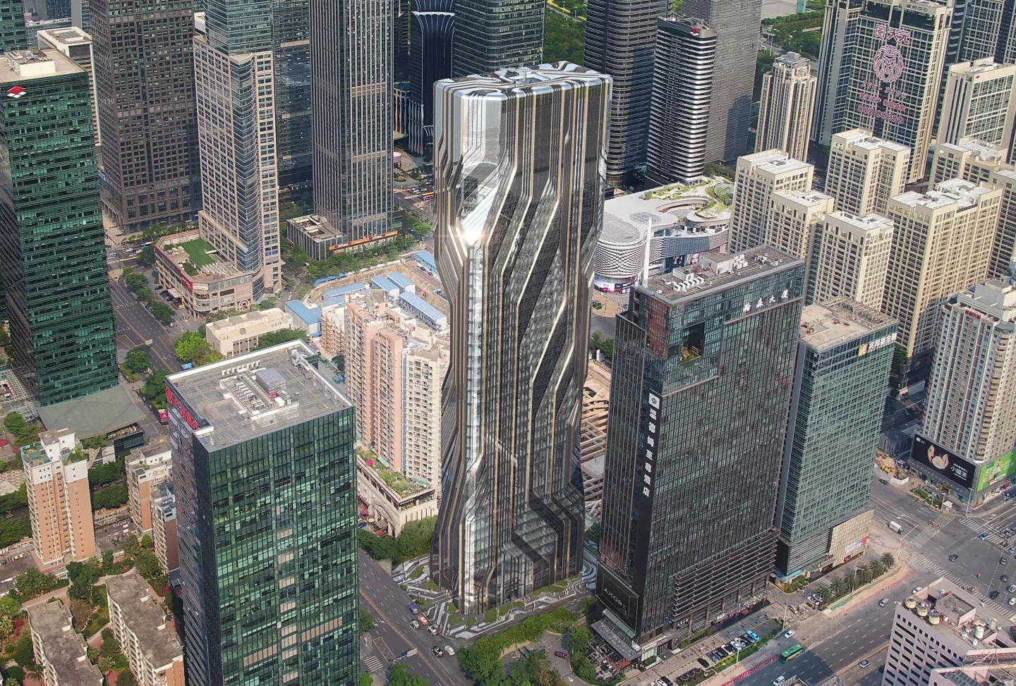 Futuristic skyscraper defined by a Sun-sculpted facade