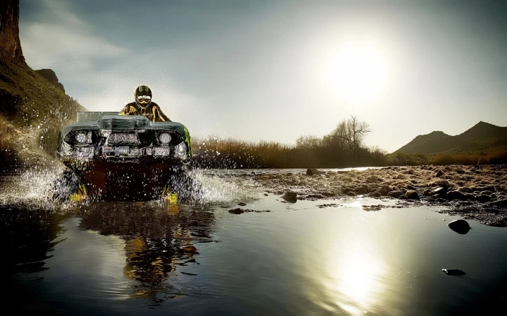 Amphibious ATV features six electrically powered wheels