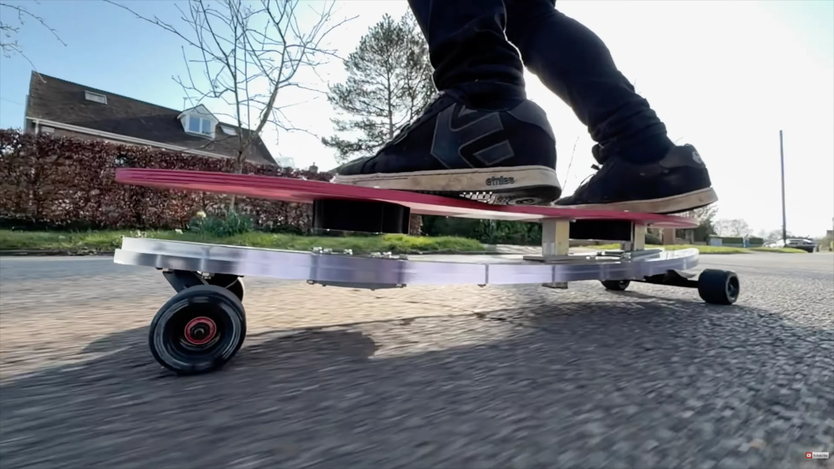 Inventor's magnetic levitation skateboard steers and rides