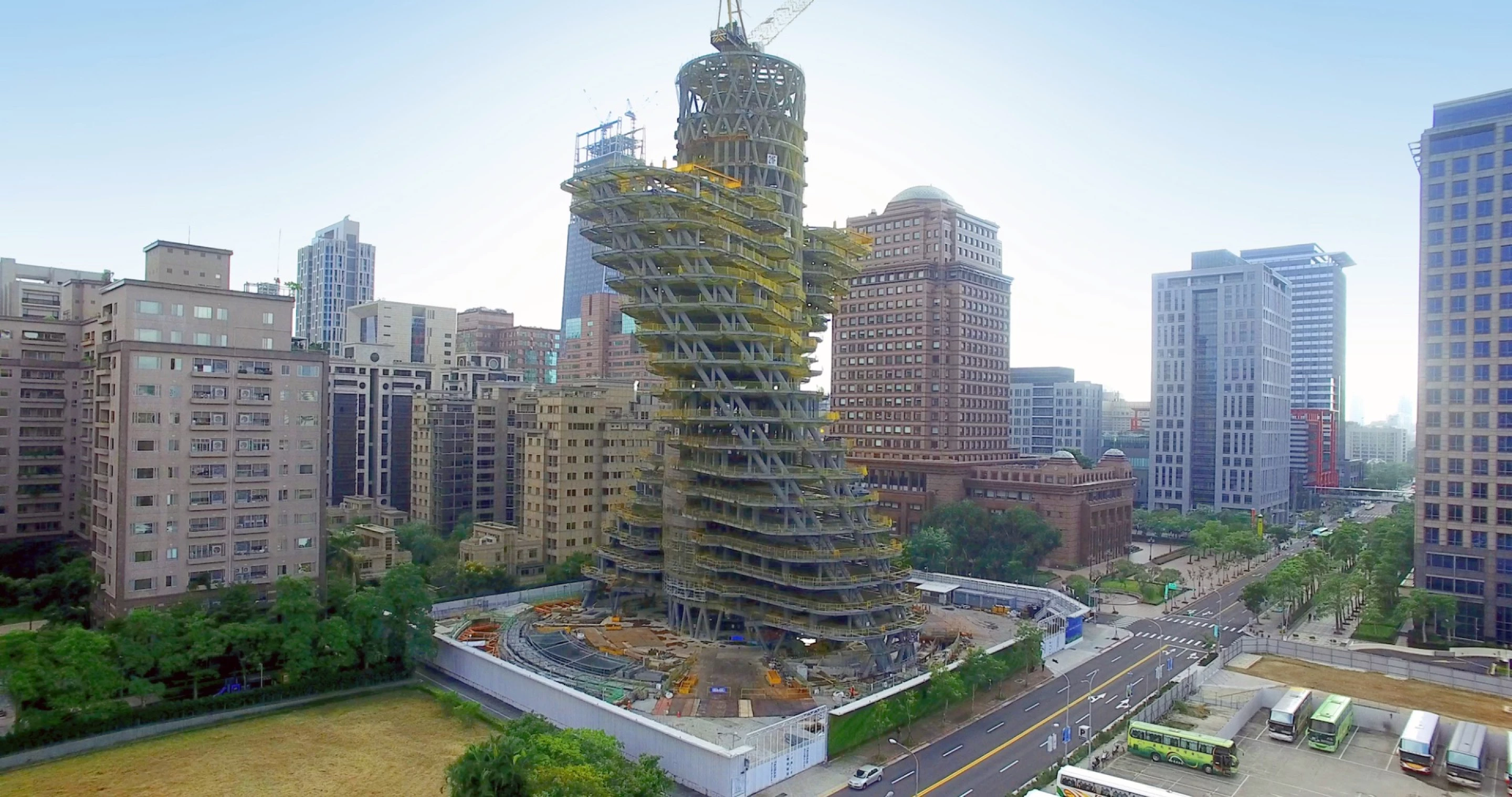 Vincent Callebaut's twisting tree-covered tower takes shape in Taipei