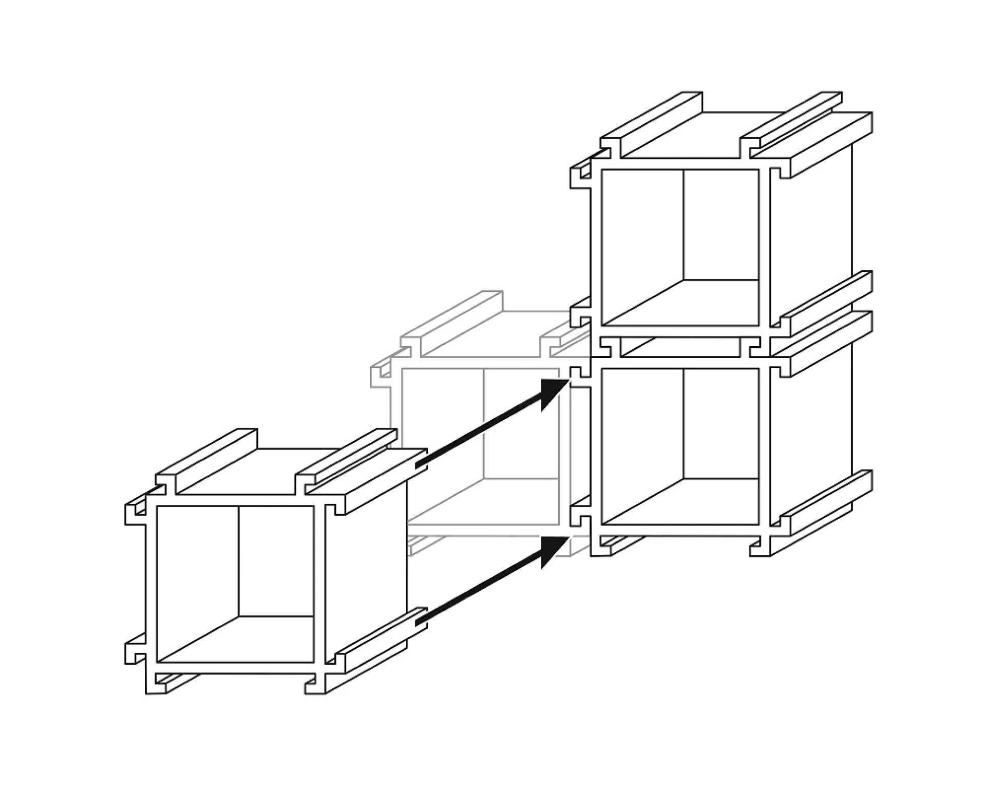 NV01 modular bookcase fits together like a giant jigsaw